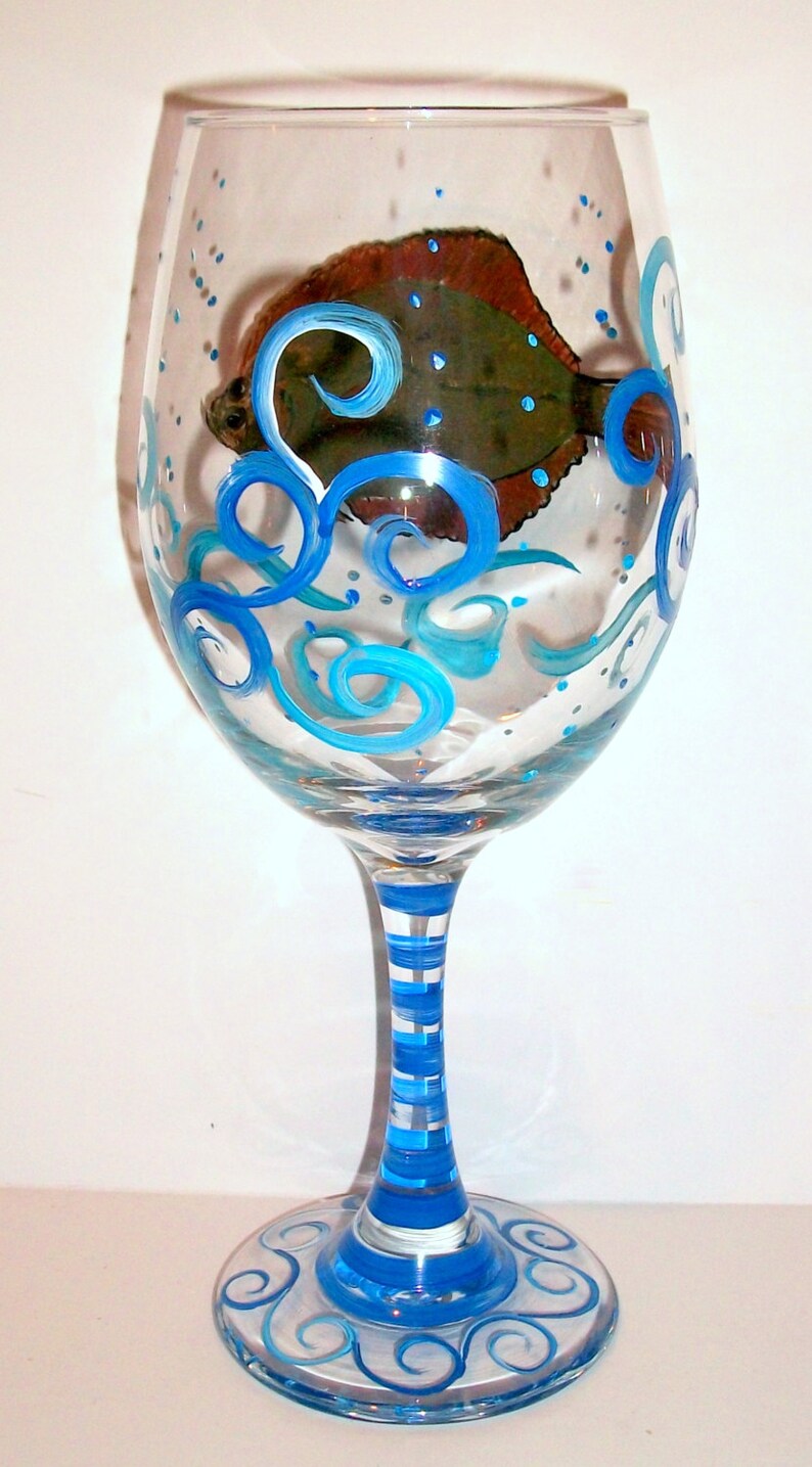 Flounder Hand Painted Wine Glass Fish One 20 Oz. White Wine | Etsy