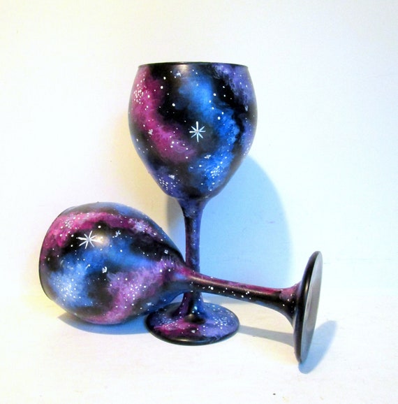 Galaxy Nebula Universe Celestial Hand Painted Wine Goblets | Etsy