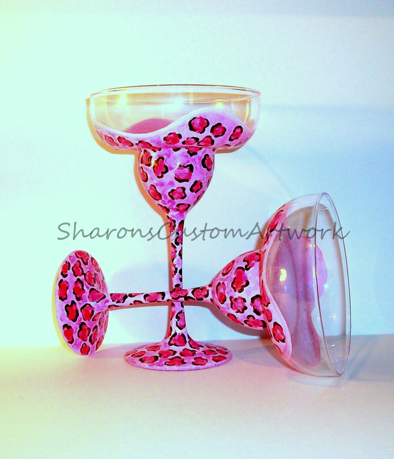 Margarita Glasses Leopard Print Hand Painted Pink Leopard Set | Etsy