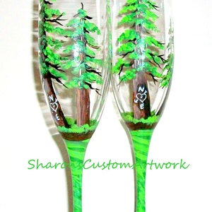 Wedding Glasses Pine Trees Hand Painted Wedding Champagne Flutes Set of ...
