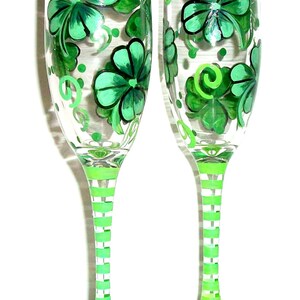 Wedding Glasses 4 Leaf Clover, Shamrocks, St.patrick's Day Hand Painted ...