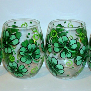 Shamrock or 4 Leaf Clover St.patricks Day Set of 4 21 Oz. Stemless Wine ...