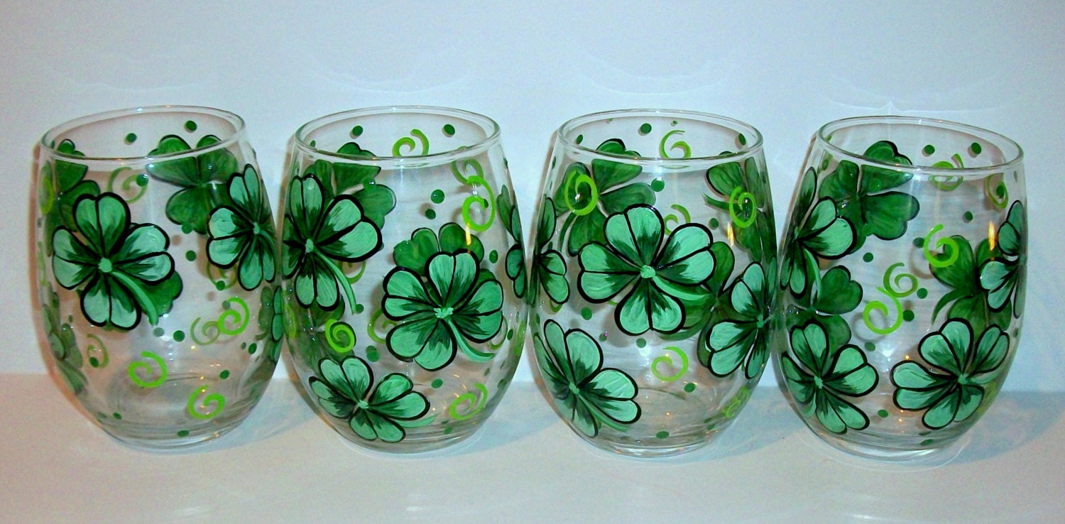 Shamrock or 4 Leaf Clover St.patricks Day Set of 4 - 21 Oz. Stemless ...