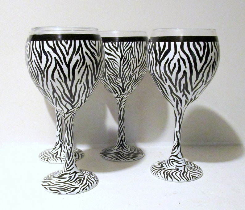 Zebra Animal Print Set 4 20 Oz Hand Painted Wine Goblets - Etsy