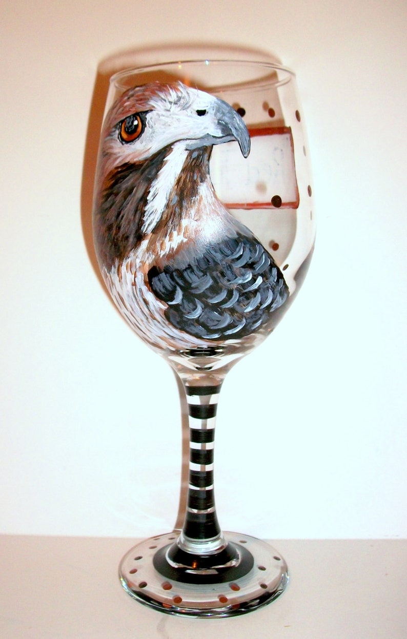 Bird Portraits Red Tailed Hawk Hand Painted Wine Glasses Pet - Etsy