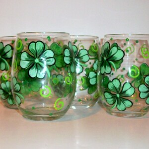 Shamrock or 4 Leaf Clover St.patricks Day Set of 4 21 Oz. Stemless Wine ...