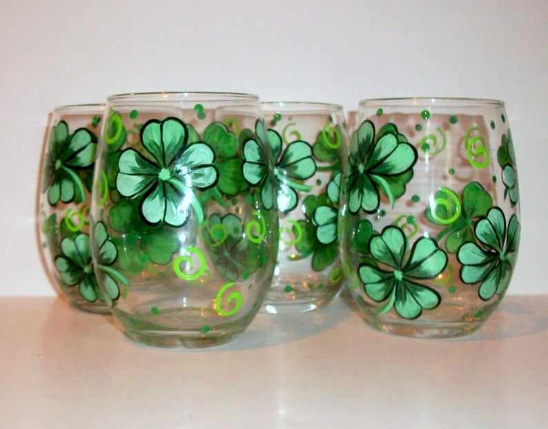 Shamrock or 4 Leaf Clover St.patricks Day Set of 4 - 21 Oz. Stemless ...