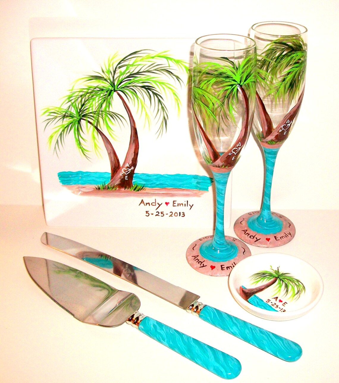 Palm Trees Beach Wedding Ocean Beach Set Hand Painted Set 2 | Etsy