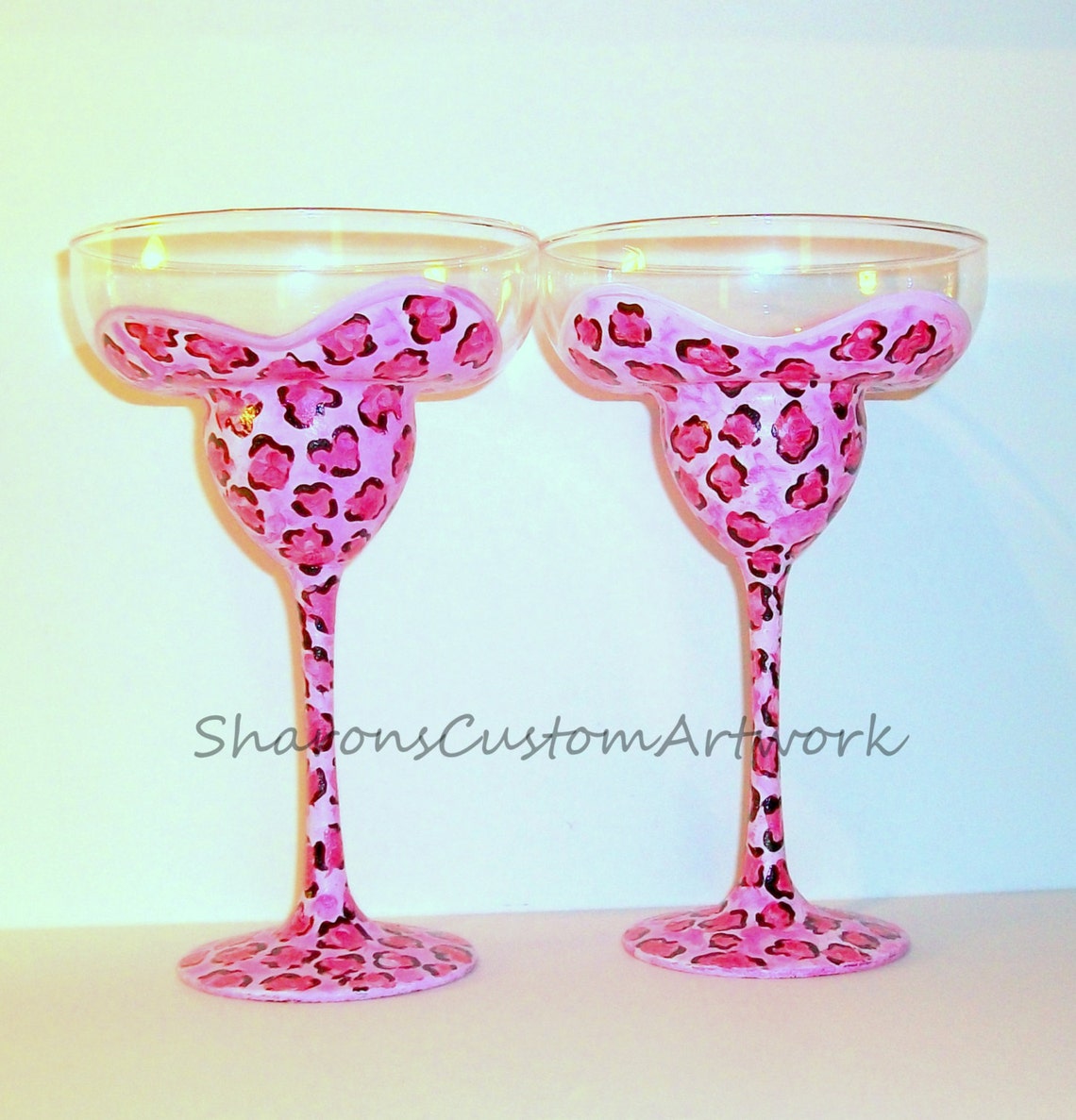 Margarita Glasses Leopard Print Hand Painted Pink Leopard Set - Etsy