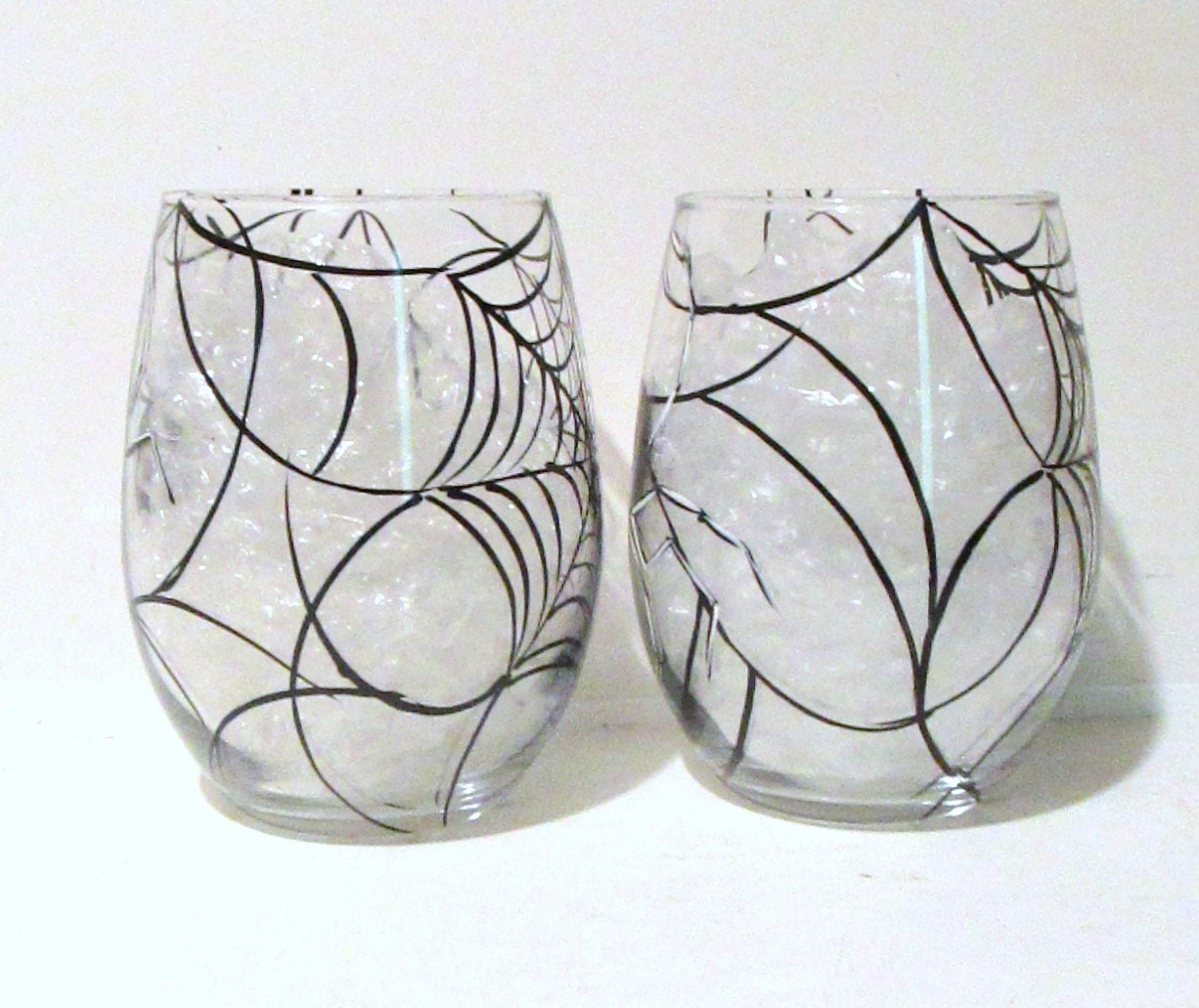 Black Widow Spiders Hanging Web Halloween Hand Painted Stemless Wine ...