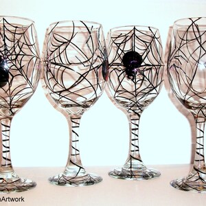 Black Widow Spider Glasses - Set of 4 Hand Painted Halloween Wine ...