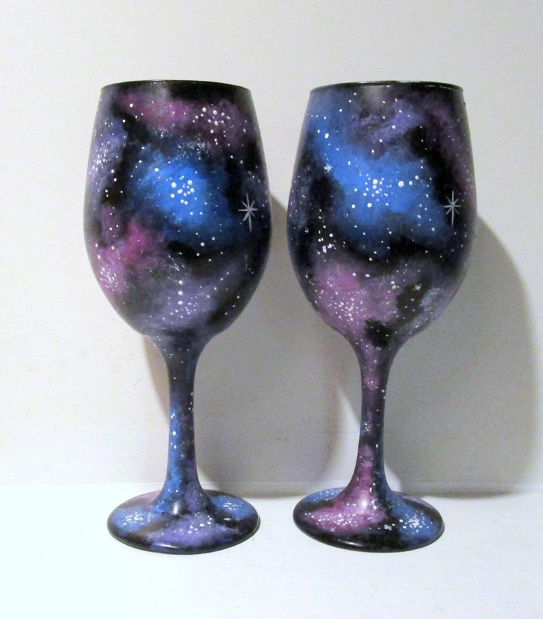 Galaxy Nebula Universe Celestial Hand Painted Wine Glasses - Etsy