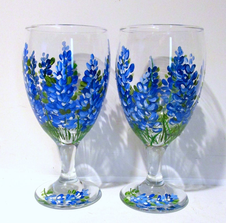 Bluebonnets Hand Painted Tea Glasses Set of 2 - 16 Oz. Texas State ...