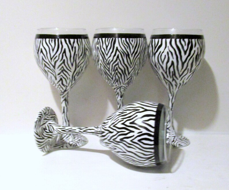 Zebra Animal Print Set 4 20 Oz Hand Painted Wine Goblets - Etsy