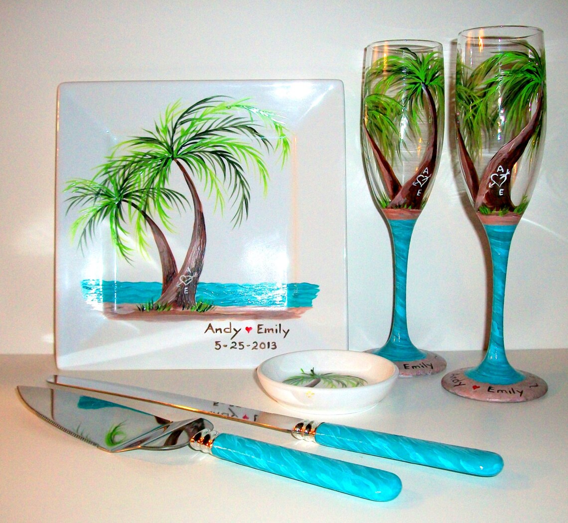 Palm Trees Beach Wedding Ocean Beach Set Hand Painted Set 2 - Etsy