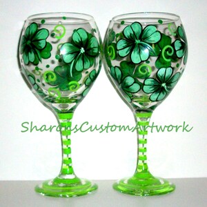 Four Leaf Clover Shamrocks St.patricks Day Hand Painted Wine Glasses ...