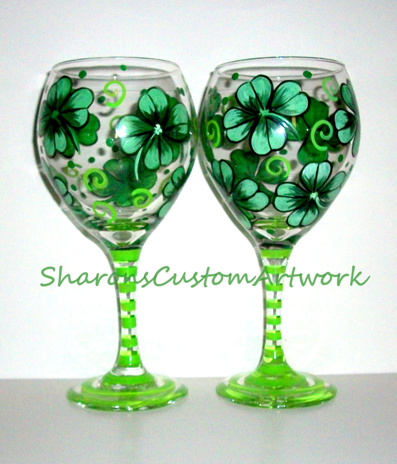 Four Leaf Clover Shamrocks St.patricks Day Hand Painted Wine | Etsy