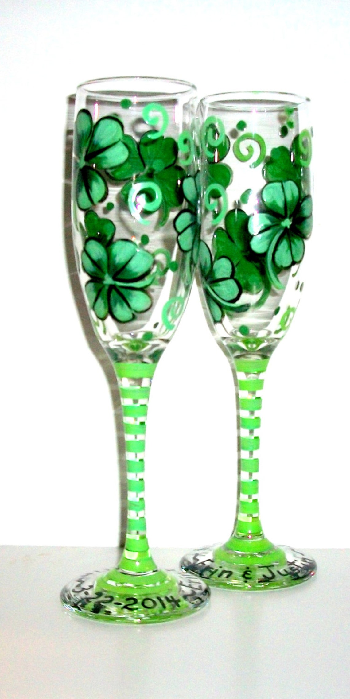 Wedding Glasses 4 Leaf Clover Shamrocks St.patrick's Day | Etsy