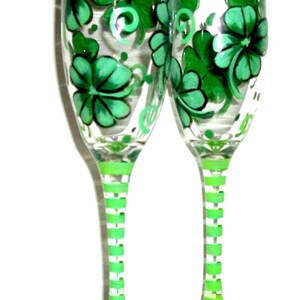 Wedding Glasses 4 Leaf Clover, Shamrocks, St.patrick's Day Hand Painted ...