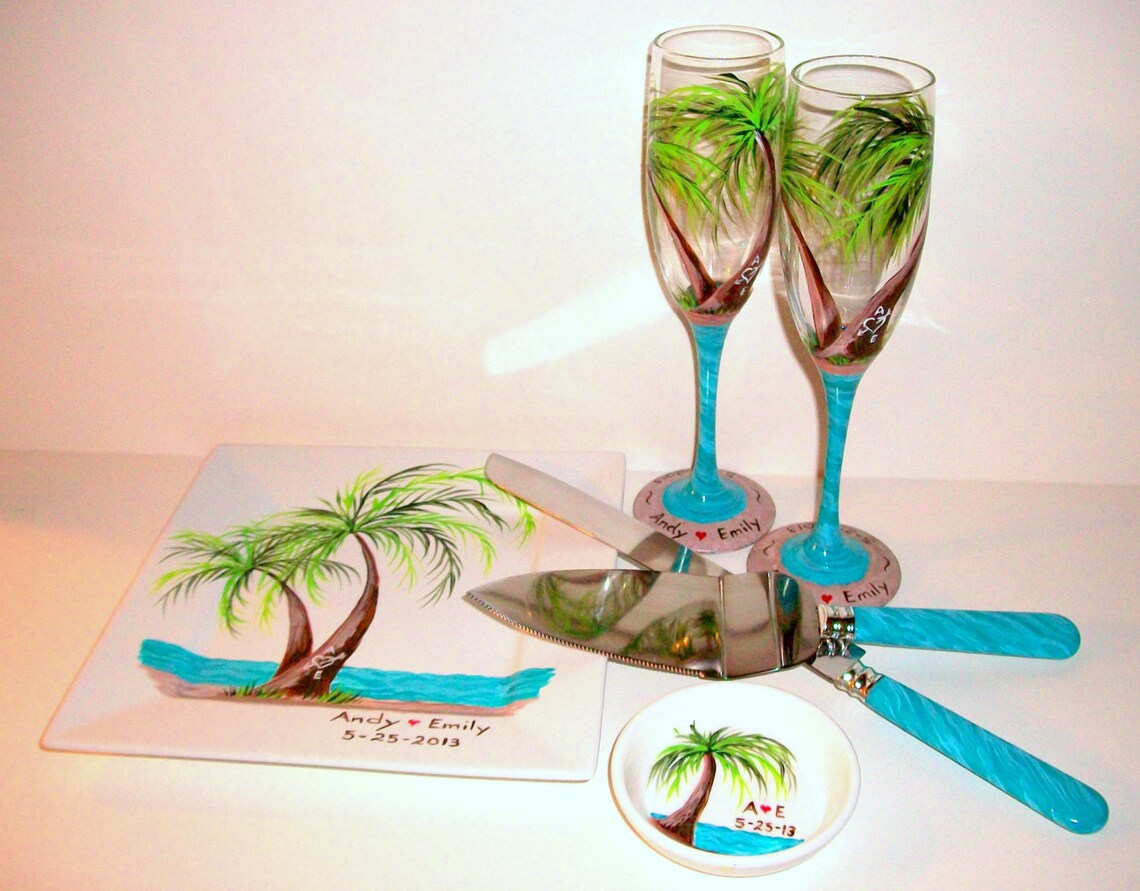 Palm Trees Beach Wedding Ocean Beach Set Hand Painted Set 2 | Etsy