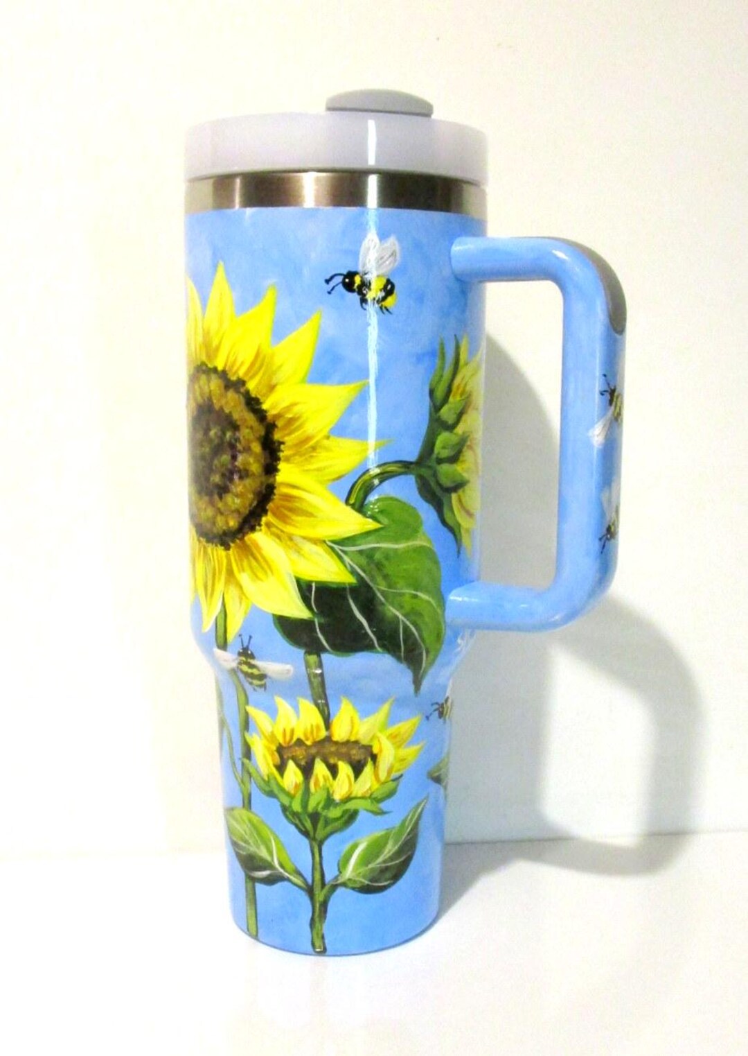 Stanley Cup Dupe Hand Painted Sunflowers and Bees Tumbler 40 Oz ...