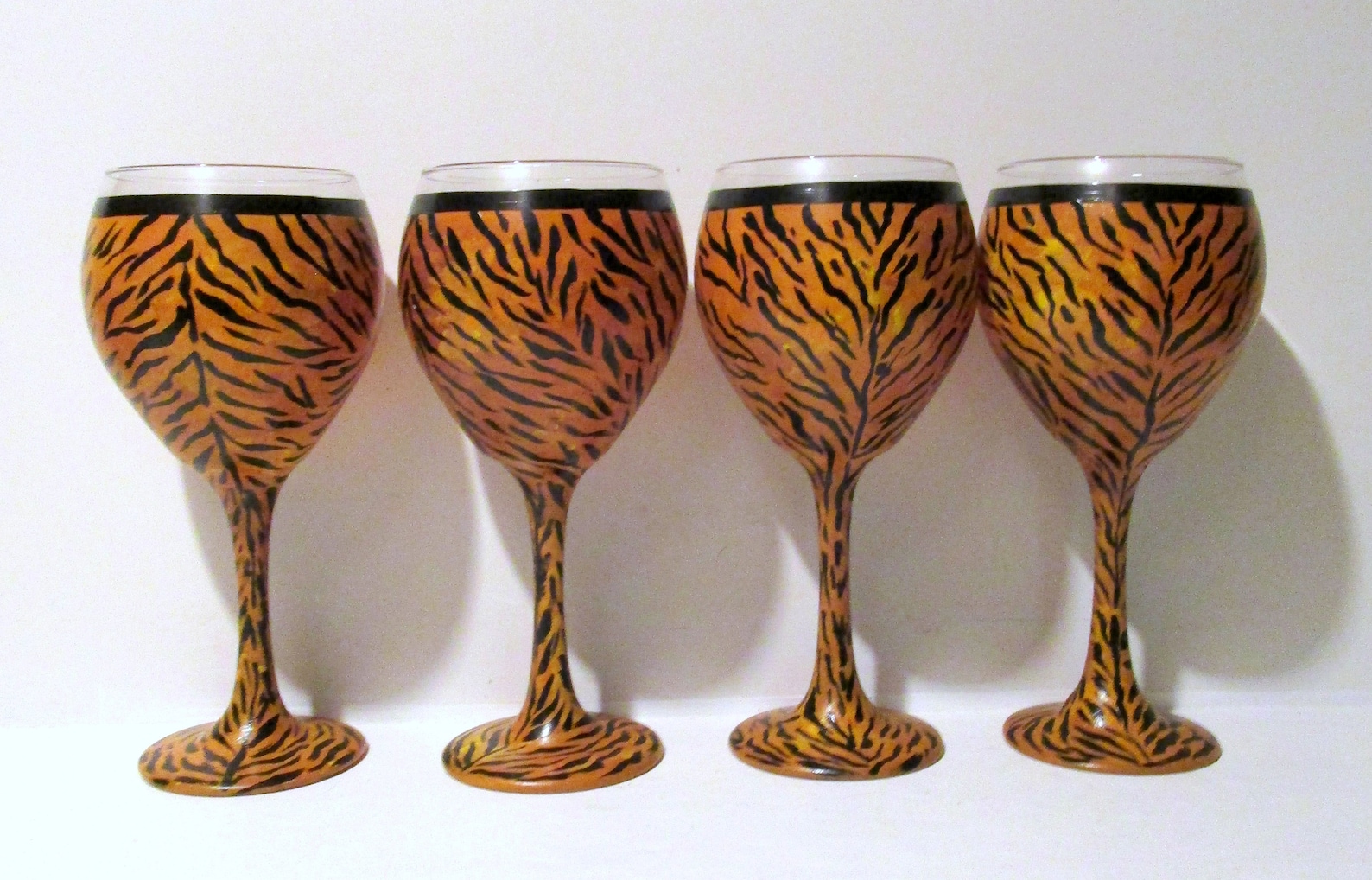 Tiger Animal Print Set 4 20 Oz Hand Painted Wine Goblets | Etsy