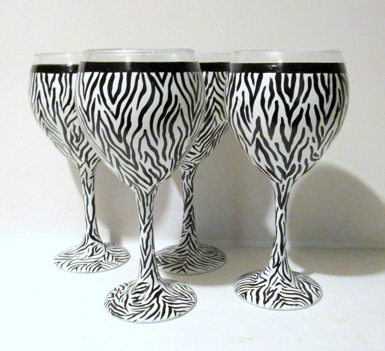 Zebra Animal Print Set 4 20 Oz Hand Painted Wine Goblets - Etsy