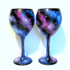 Galaxy, Nebula, Universe Celestial Hand Painted Wine Goblets Set of 2 ...