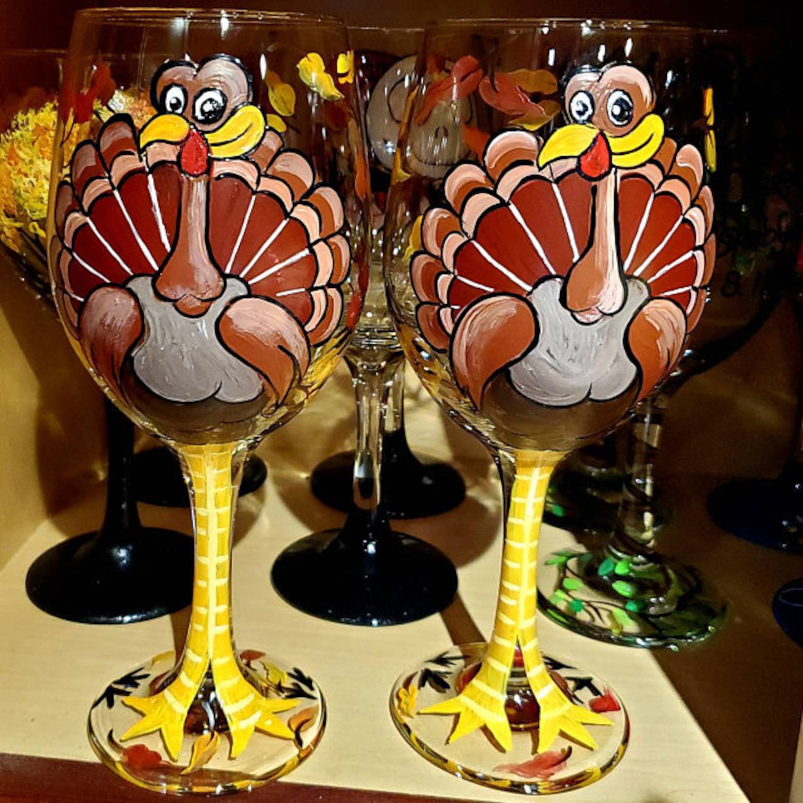 Turkey Hand Painted Wine Glasses Thanksgiving Decor, Fall Decor, Autumn ...