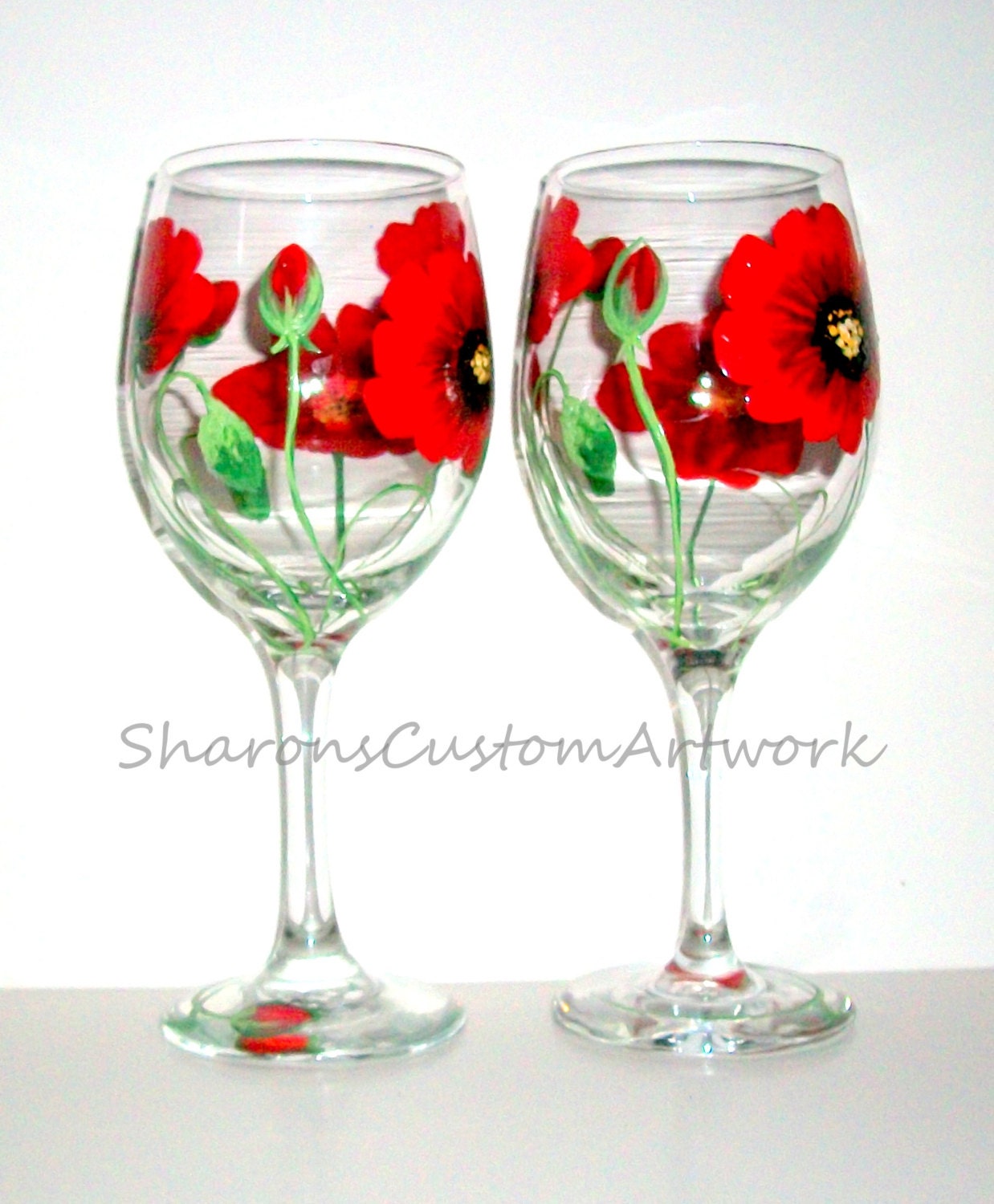 Red Poppies Hand Painted Wine Glasses Set of 4 20 Oz. - Etsy