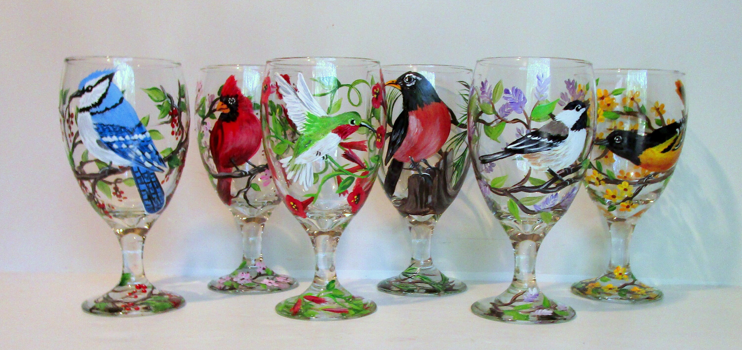 Wild Birds Hand Painted Tea Glasses Set 6 16 oz Cardinal | Etsy