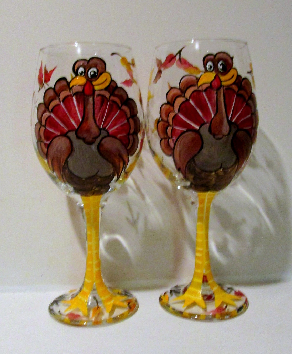 Turkey Hand Painted Wine Glasses Thanksgiving Decor, Fall Decor, Autumn ...