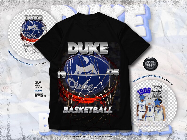 Duke Blue Devils College Custom Basketball Clipart Duke PNG T-shirt ...