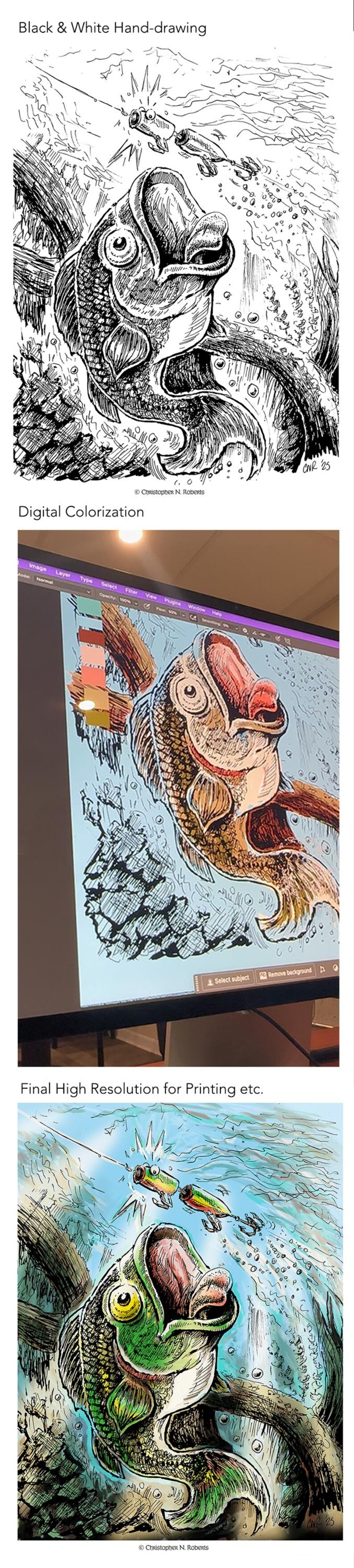 Bass & Jointed Lure Retro Fishing Poster Wall Decor Handmade Camping ...