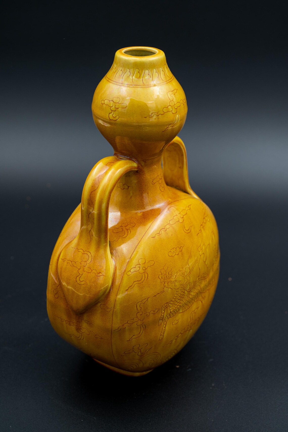 Chinese Yellow Glazed Moon Flask Vase – Qilin & Cloud Motif – Double ...