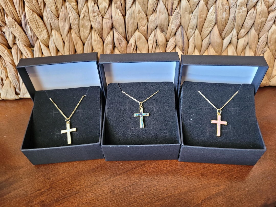 Abalone Shell Cross Necklace, 18k Gold Filled Chain - Etsy