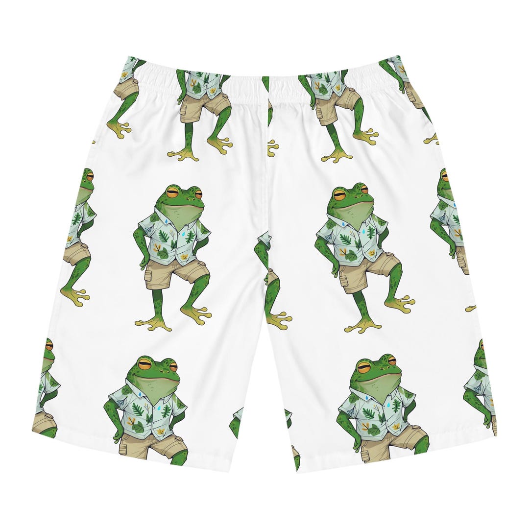 Frog Print Men's Board Shorts, Tropical Swim Trunks, Summer Beachwear ...