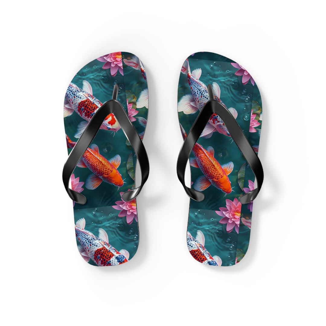 Koi Fish Flip Flops, Summer Sandals, Beach Footwear, Pool Party ...
