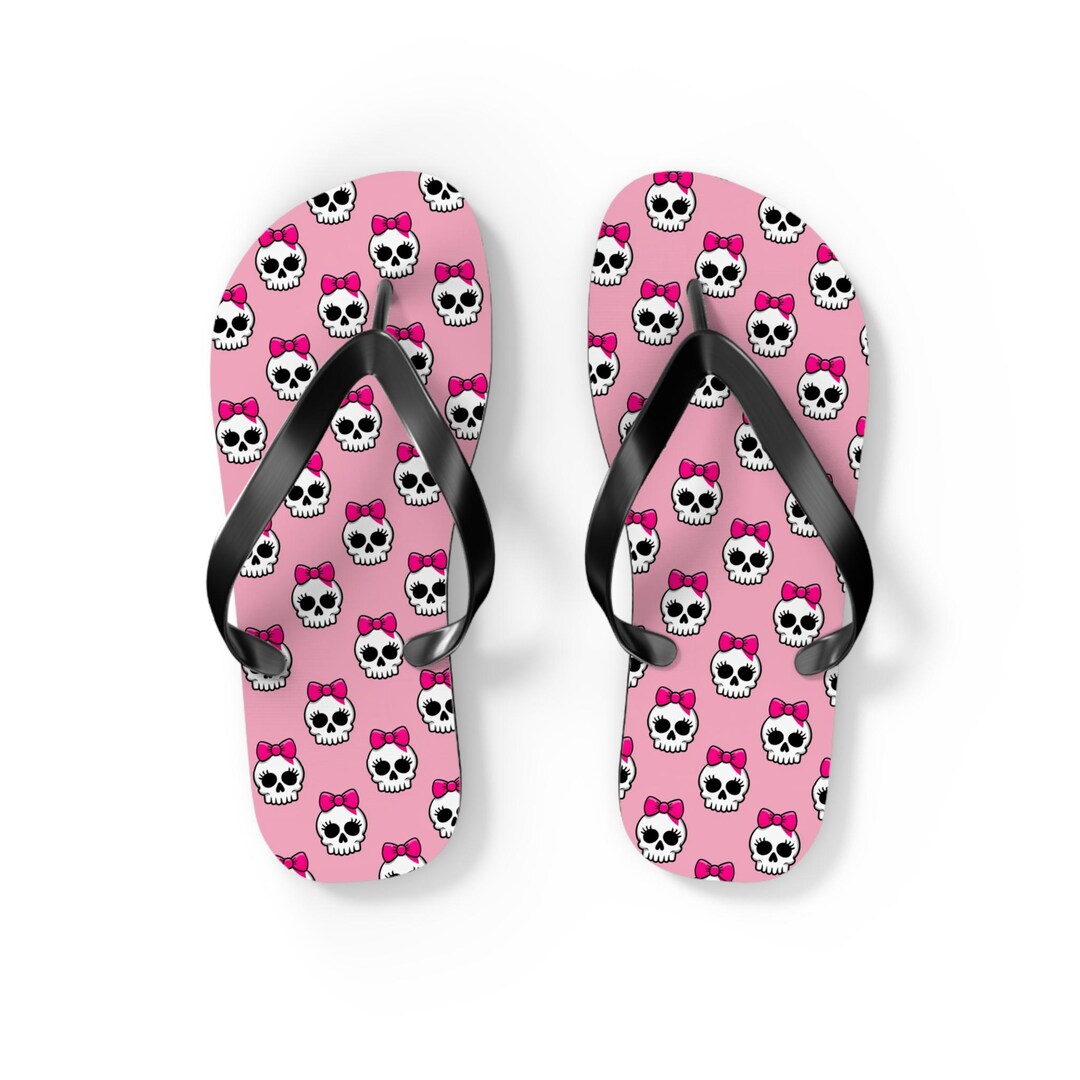 Cute Skull Flip Flops, Casual Summer Sandals, Beach Footwear, Fun ...
