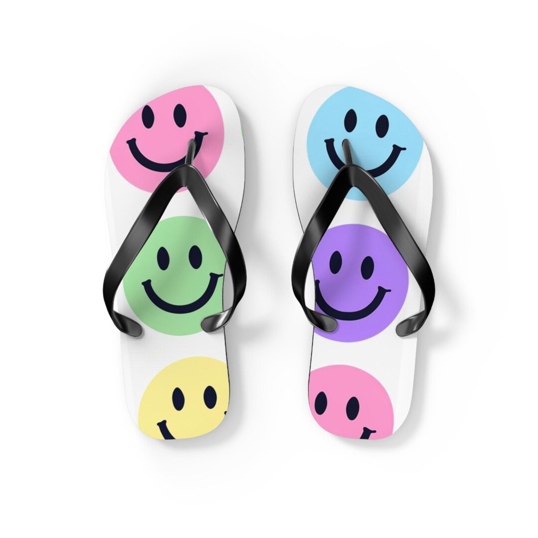 Colorful Smiley Face Flip Flops | Summer Sandals for Beach Days ...