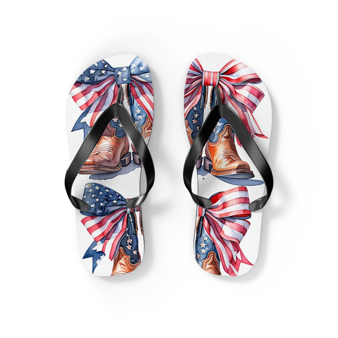 Patriotic Flip Flops With Cowboy Boots and Bows | Summer Footwear ...