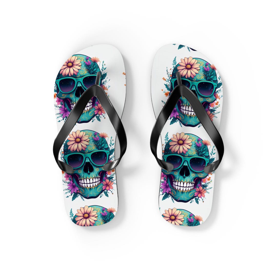 Colorful Skull Flip Flops - Summer Beach Sandals, Bohemian Footwear ...