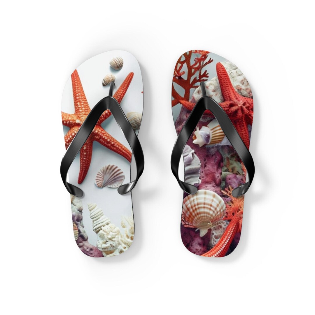 Beach-themed Flip Flops, Summertime Sandals for Vacation, Coastal Vibes ...
