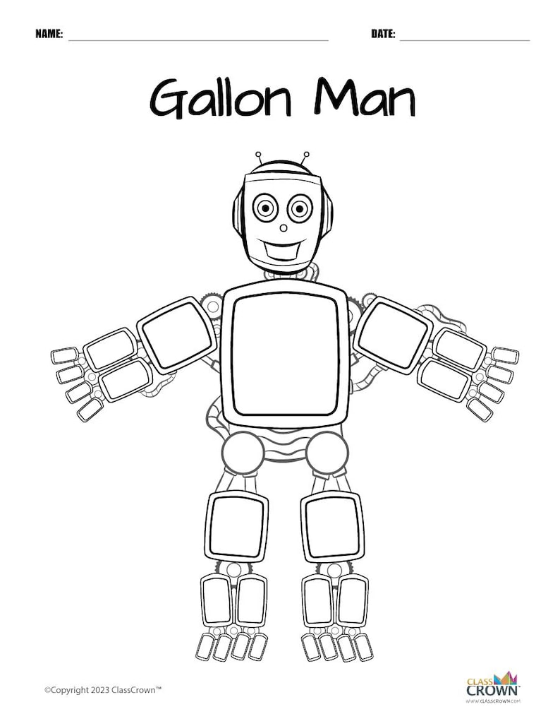 Gallon Man Printable Chart and Worksheet Bundle - Etsy