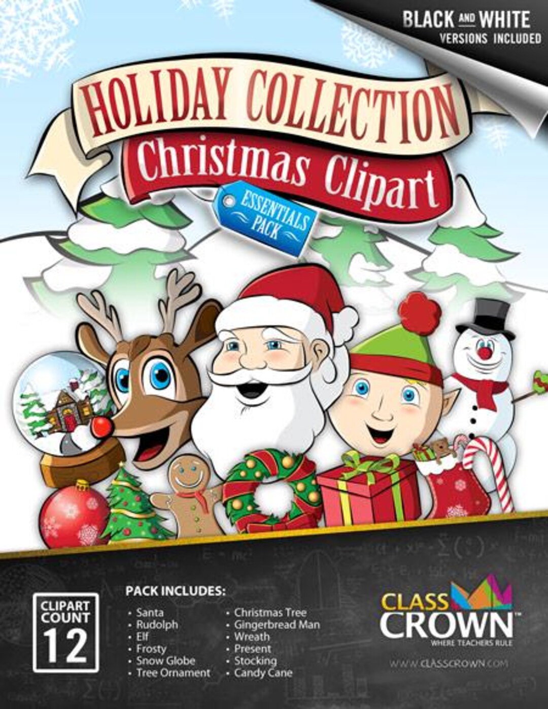 Christmas Clipart Bundle: Essentials Pack (12 Color Pieces, 12 Bw/line ...