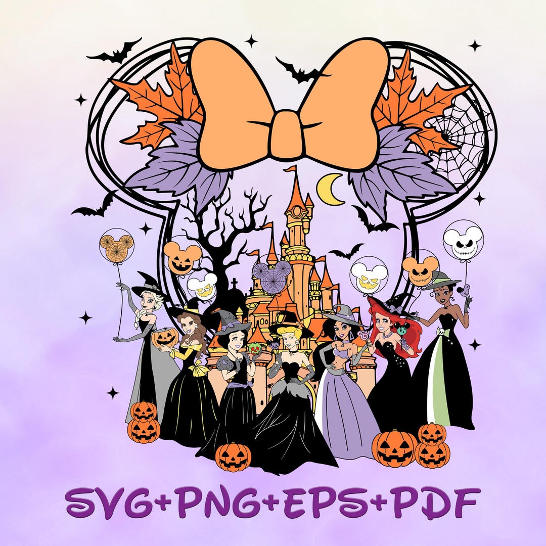 Princess Witches in Mousehead Castle Halloween Svg, Princess Tiana ...