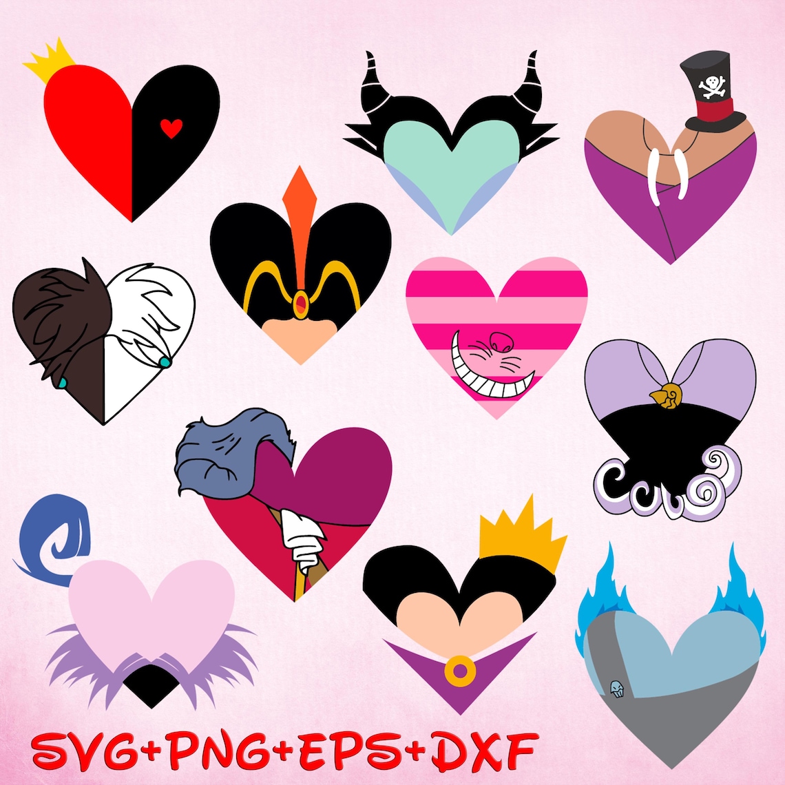Valentines Day Hearts Villains Svg, Bundle, Ursula Svg, Maleficent Svg ...
