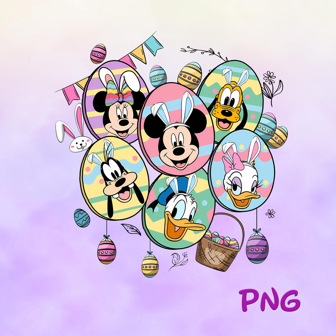 Happy Easter Day PNG, Mickey Mouse and Friends Bunny Ears and Eggs Png ...