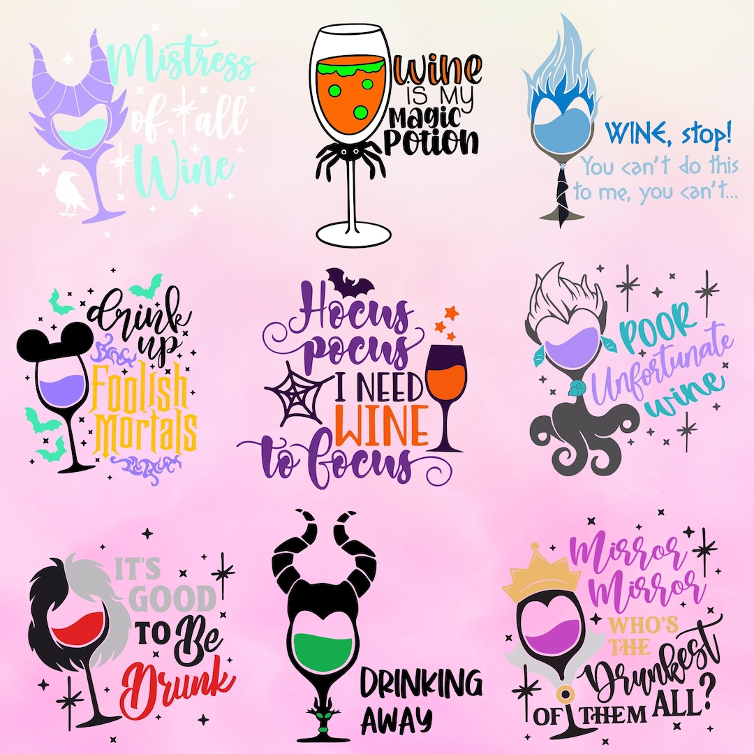 Villains HALLOWEEN Wine Quotes Glass Bundle SVG, Wine Glasses Bundle ...