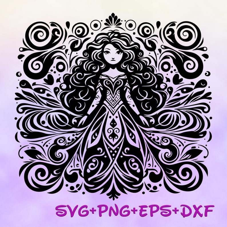 Merida Mandala Princess SVG, Brave Enchanted Princess, Silhouette Cut ...